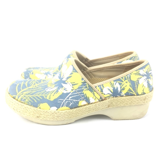 Dansko | Shoes | Dansko Vegan Blueyellow Hawaiian Print Clog Shoe ...
